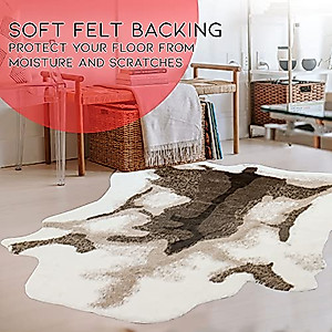 KOOBAYR Faux Cowhide Rug 5x6 feet - Cow Print Rug - Synthetic Cowhide and Western Decor Rug - Cow Rugs for Living Room Bedroom & Office Machine Washable Rug