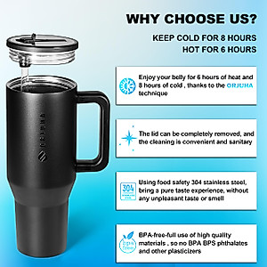 ORJUHA 40 Oz Travel Tumbler - Modern 100% Leakproof Reusable Insulated Tumbler with Handle and flip Straw - Stainless Steel Travel Mug Cupholder Friendly-Gifts for Women & Men (Honeydew)