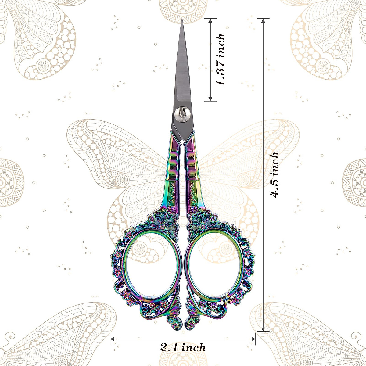 Embroidery Scissors - 4.5In Cute Vintage European Style Sewing Scissors, Plum Blossom Sharp Stainless Steel Small Scissors for Fabric Knitting Cross Stitch Craft Art Work Needlework (Rainbow Color)