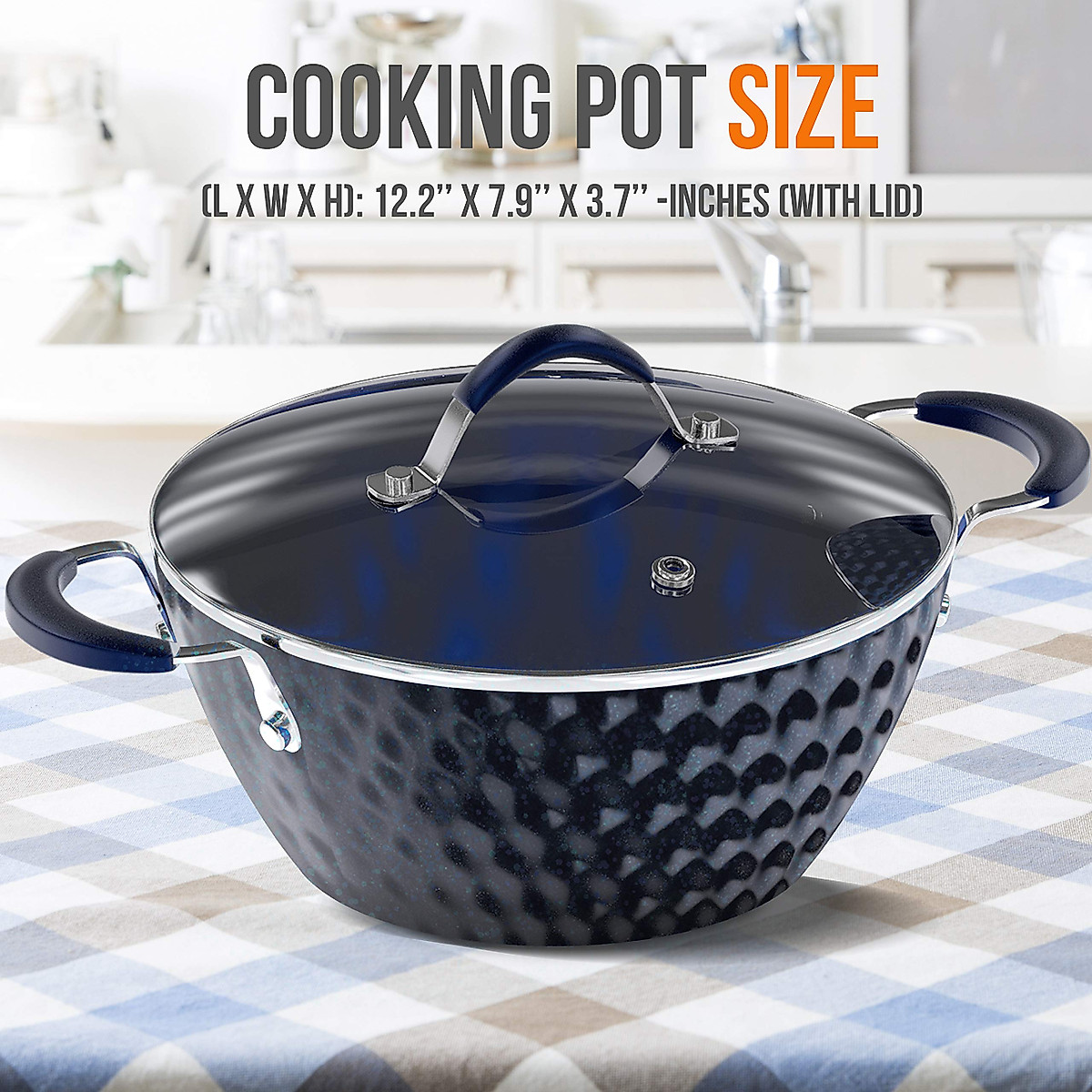 NutriChef Durable Non-Stick Dutch Oven Pot - High-Qualified Kitchen Cookware with See-Through Tempered Glass Lids, 3.6 Quarts, Works with Model: NCCW11DS), One size, Blue - NutriChef PRTNCCW11DSDOP