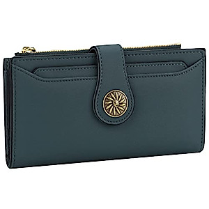 Travelambo Womens RFID Blocking Large Capacity Luxury Waxed Genuine Leather Clutch Wallet Multi Card Organizer (ReNapa Green Coal)