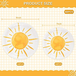 48 Pcs Boho Sun Party Plates First Trip Around The Sun Paper Plates Sunshine Baby Shower Disposable Tableware for Groovy Hippie Birthday Party Decor Supplies