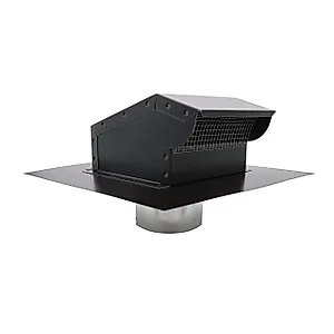 RDP Rooftop Exhaust Vent Cap with Damper and Bottom Extension (10 Inch, Black)