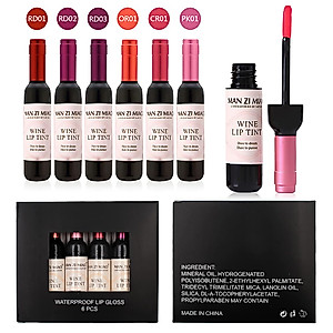 SOVONCARE MANZIMIAO 6 Colors Matte Liquid Lipstick, Wine Lip Tint Waterproof Natural Long Lasting Lip Gloss Mini Make Up Lip Sticks Wine Bottle