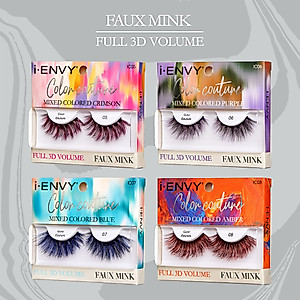 iENVY False Eyelashes Faux Mink Color Couture Mixed Colored Lashes Maximum Fluffiness and Volume Fake Eyelashes (Tint Pink)