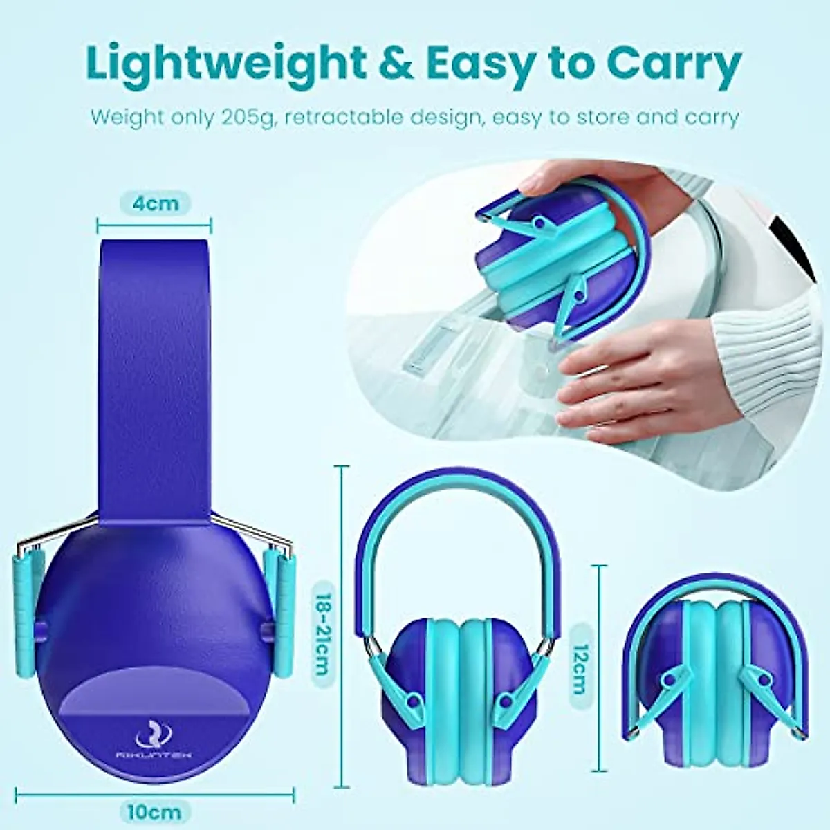 RIIKUNTEK Kids Ear Protection Safety Ear Muffs, Hearing Protectors Noise Cancelling for Children, Adjustable Noise Reduction Earmuffs for Sports Events, Concerts, Racing, Fireworks, Air Shows - Blue