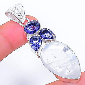Crystalshop Crystal Quartz, Tanzanite Gemstone 925 Sterling Silver Jewelry Pendant 2.4" AQ-3244