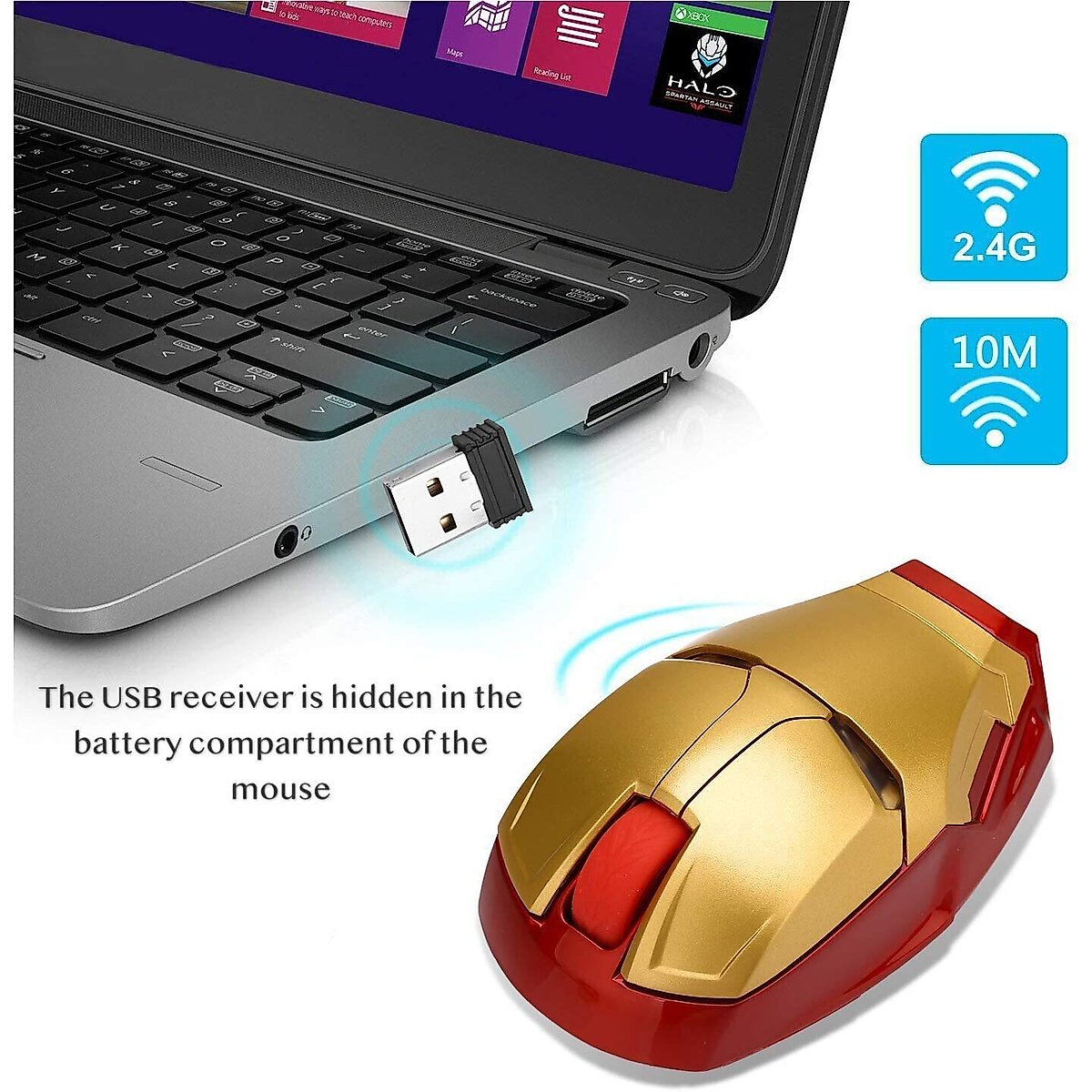 WFB Ergonomic Wireless Computer Mouse for Kids, 2.4 G Portable Noiseless Mouse Optical Mice with USB Receiver for Notebook PC Laptop Computer Mac Book (Gold)