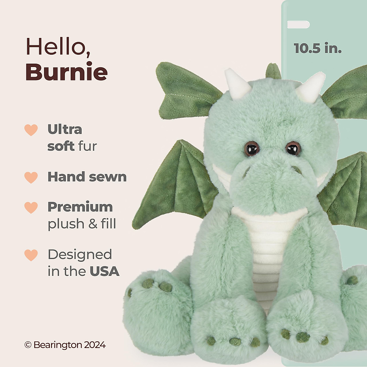 Bearington Collection Burnie Plush Dragon Stuffed Animal, 10.5 Inch