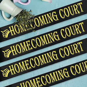 Homecoming Court Sashes with Gold Glitter, 4 Count Bulk Pack Black Homecoming Party Prom Sash for Pageants Homecoming Party School Dance Graduation Party Decorations Accessories (Black + Gold)
