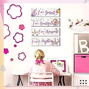 Yulejo Unicorn Rainbow Girls Room Wall Decor Unicorn Rainbow Motivational, Inspirational Wall Art Bedroom Decor for Girls Kids Bedroom Nursery Decorations (Smart Style)