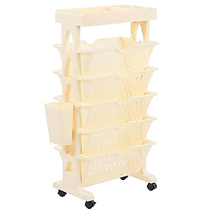 Diydeg 6 Tier Movable Bookshelf Cart, Book Rack Bookcase Book Cart with Wheels and Basket, Utility Organizer Utility Cart Storage Trolley for Office File, Living Room, Home Kitchen
