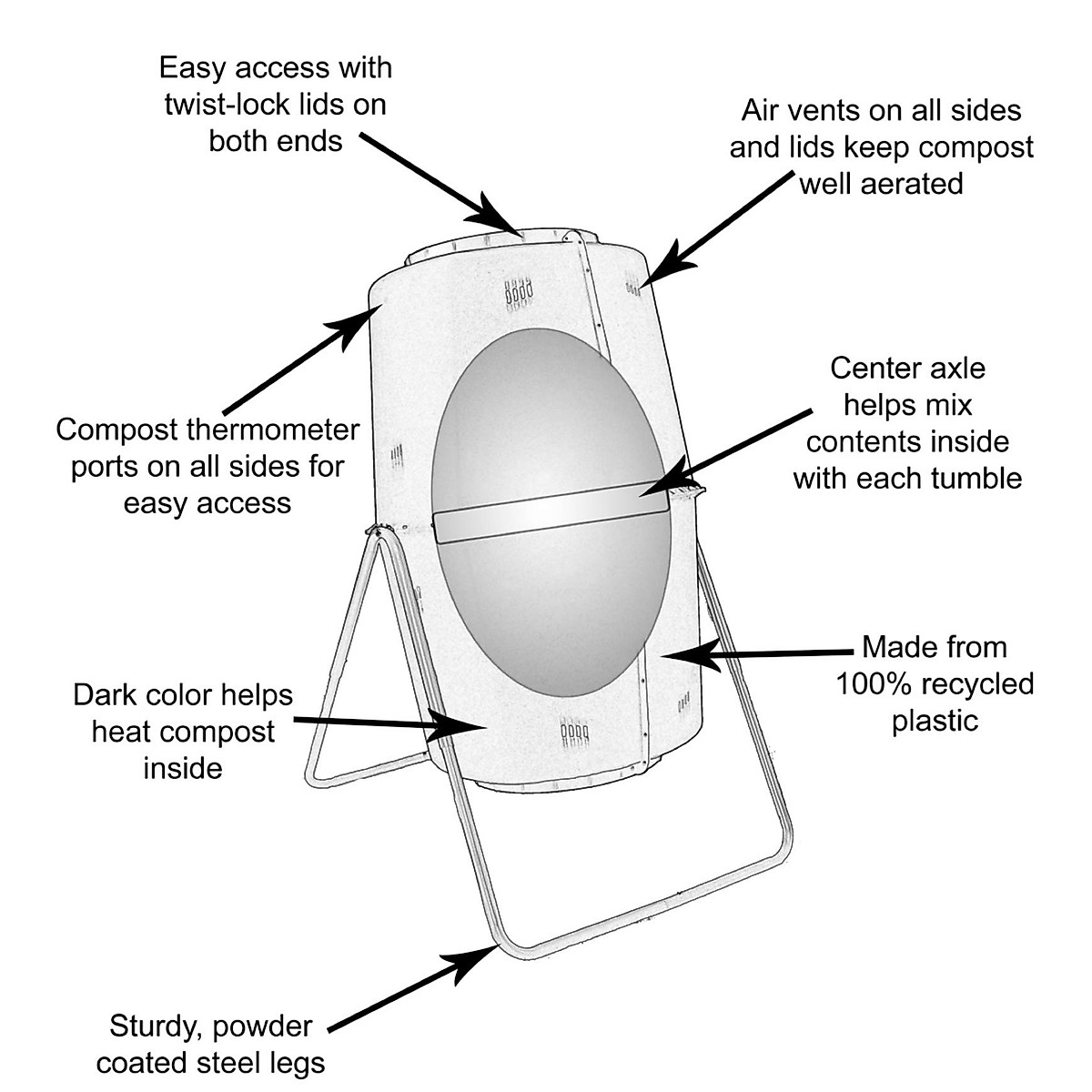 Spin Bin 60 Gal. Outdoor Compost Tumbler Rotating Garden Composter Bin (Black)