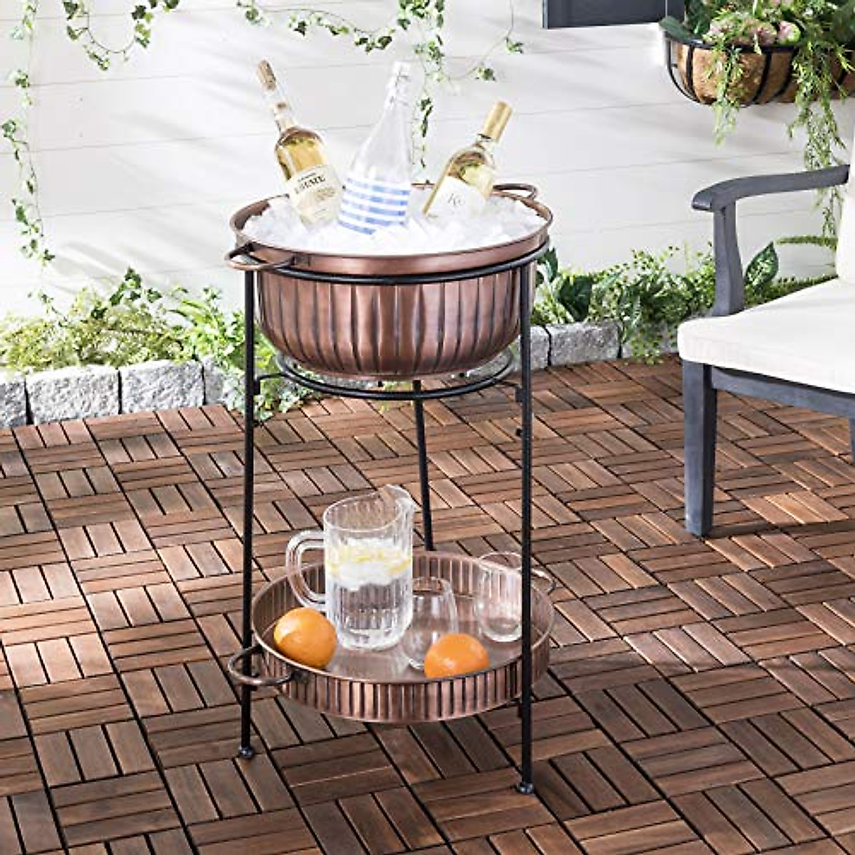 Safavieh PIT2006A Outdoor Collection Naka Antique Copper and Black Beverage Tub W/Stand Fire Pit