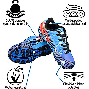 Vizari Racer Soccer Shoes for Toddlers & Little Kids | Unique Graphic Design with Sturdy Synthetic Leather Upper | Molded Rubber Outsole for Comfort & Traction - Blue/Red