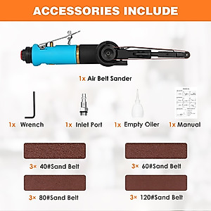 Air Belt Sander 3/8" x 13 inch Pneumatic Sander with 1/4" Air Inlet, Pneumatic Tool with 12pc Belts (40#,60#,80#,120#), Mini Air Belt Grinder Air Tool for Polishing Plastic Aluminium Iron Steel Metal