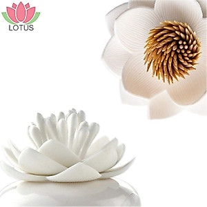 Niviy Q-Tips Holder Cotton Swab Organizer Lotus Shape Swab Cosmetic Storage Bathroom Decor, White1