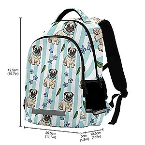 ALAZA Pug Dog Puppy Print Cute Tropical Flower Leaf Backpack Purse for Women Men Personalized Laptop Notebook Tablet School Bag Stylish Casual Daypack, 13 14 15.6 inch
