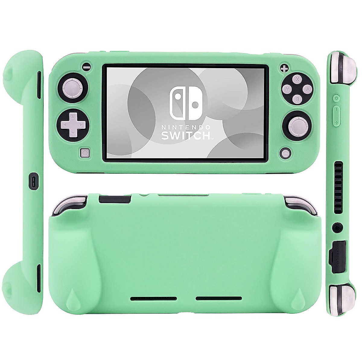 Silicone Protective Case for Nintendo Switch Lite, Soft Grip Case Cover with Comfort Ergonomic Handles for Nintendo Switch Lite 2019 [Self Stand][4 Thumb Stick Caps] (Silicone Grip-Green)