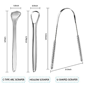 MORGLES Metal Tongue Scraper, 4 Pcs Tongue Cleaners with Case for Adults