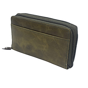 Cavelio Leather Wallets for Women RFID Blocking Double Zip Around Credit Card Holder Phone Clutch (Green)