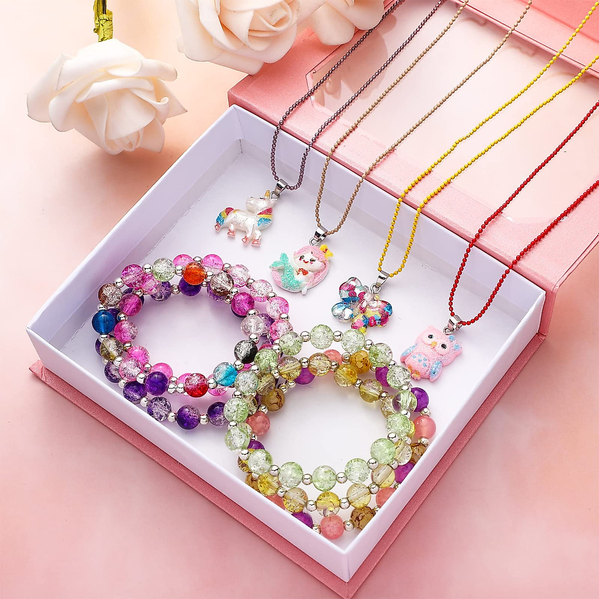 SOTOGO 12 Pieces Girls Necklaces and Bracelets Set Colorful Gift Party Favors Friendship Pretend Dress Up Play Jewelry for Kids Child Toddler, Cute Style