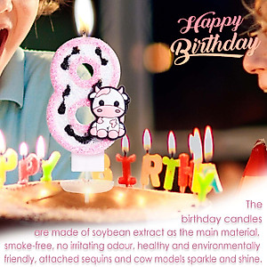 Pink Cow Glitter Birthday Candles Number 1 Birthday Decorations, Holy Cow Im One Birthday Decorations, Number 1 Candle for Cake, Cowgirl Theme Number Candle for Girls First 1st Birthday Party Décor