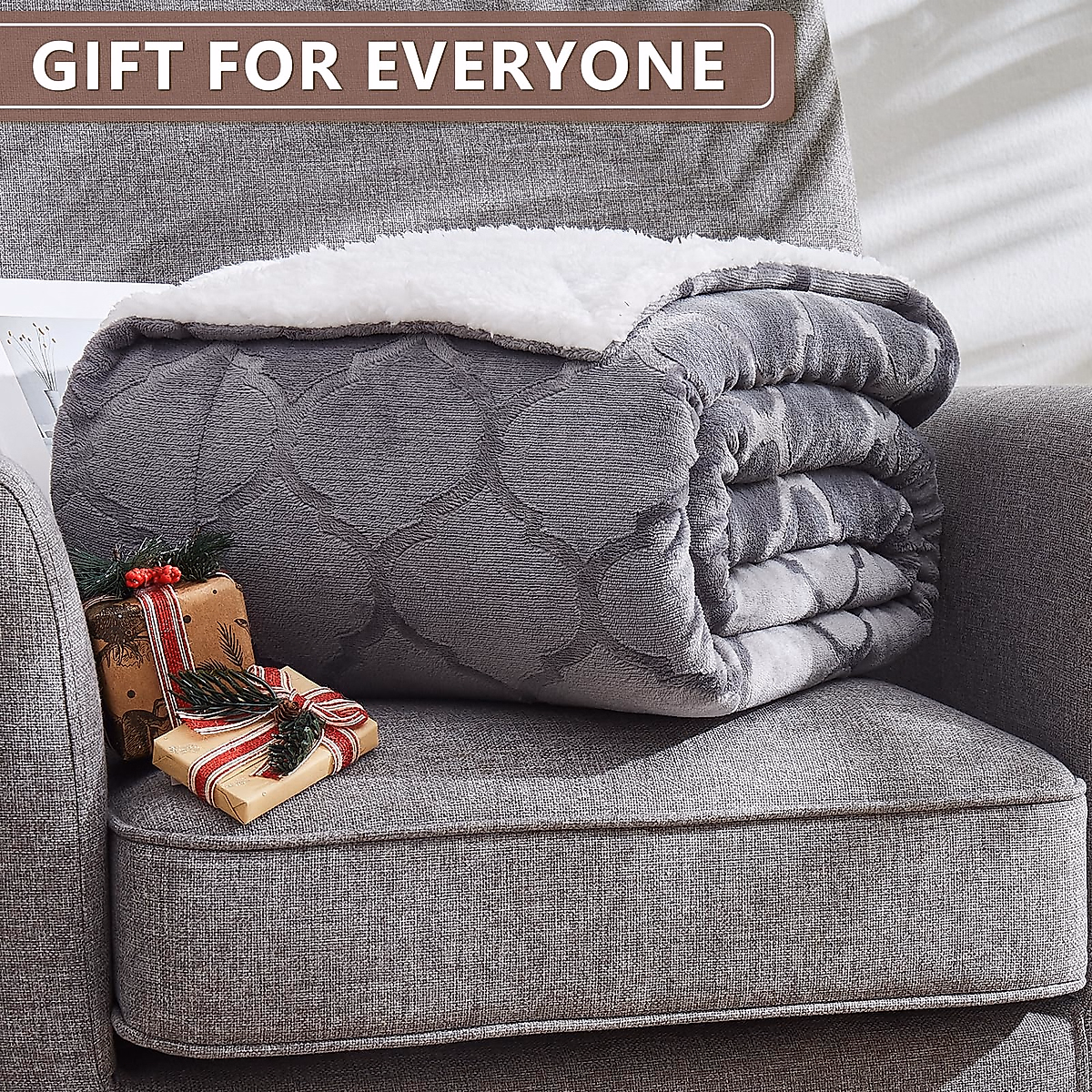 L'AGRATY Sherpa Throw Blanket - Plush Blanket for Bed - 50"x60" Soft Fleece Blanket - Comfy Fluffy Blanket for Chair and Couch - Warm Fuzzy Blanket for Gift(Light Grey)
