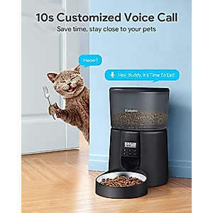 Automatic Cat Feeders,Katalic Clog-Free 4L Cat Food Dispenser with Sliding Lock Lid Storage Timed Feeder for Cat and Dogs with Voice Recorder, Programmable Meal & Portion Automatic Feeder (Gray black)