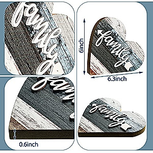 2 Pcs Rustic Wood Love Home Sign Heart Shaped Wooden Table Centerpiece Farmhouse Buffalo Plaid Family Sign for Home Living Room Kitchen dining room Table Decoration (Simple Style)