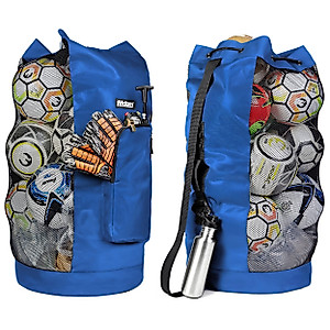 Fitdom Heavy Duty XL Soccer Mesh Equipment Ball Bag w/Adjustable Shoulder Strap Design for Coach. with an Over-Sized Front Pocket for Sporting Accessories. Best for All Outdoor & Water Gears