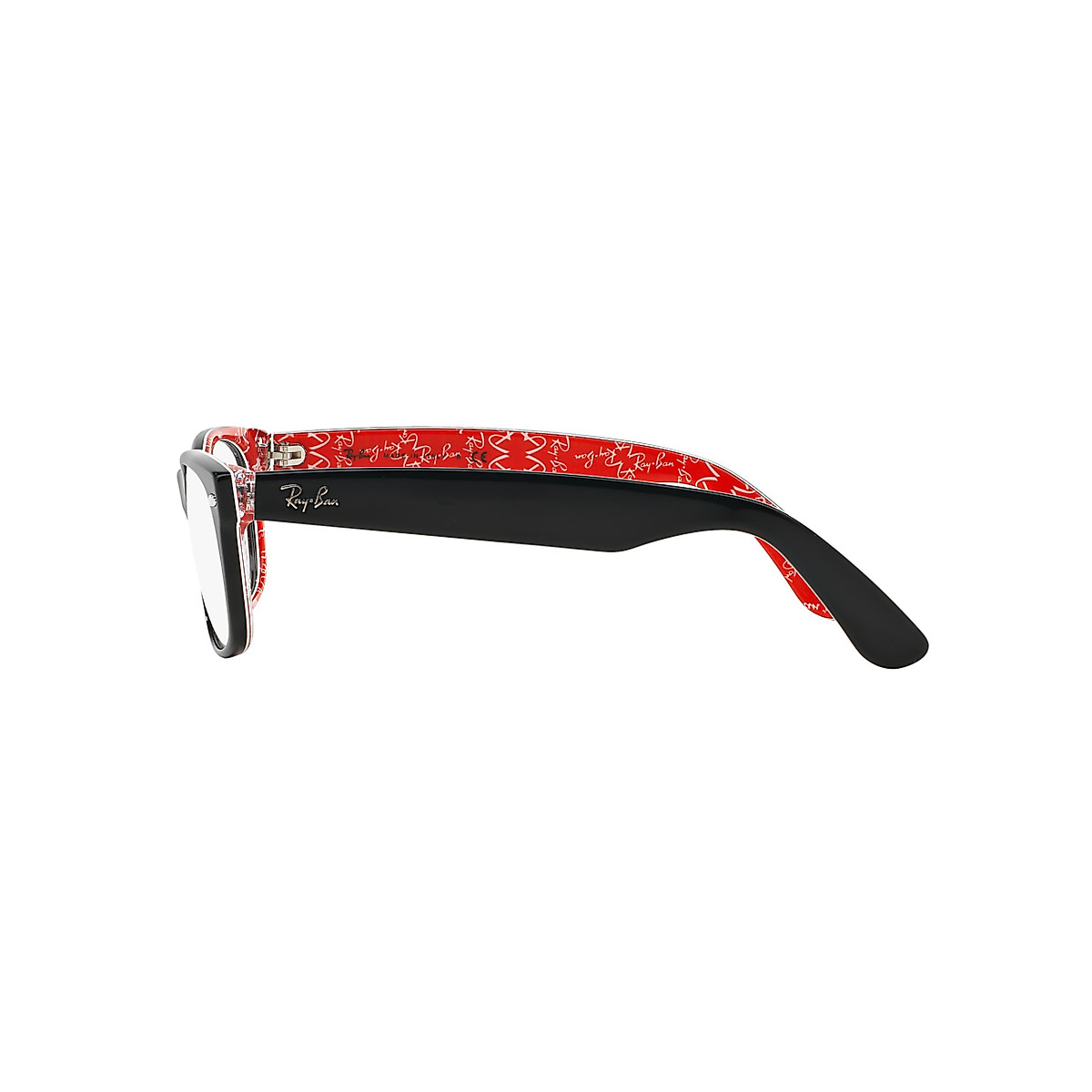 Ray-Ban RX5184 New Wayfarer Square Prescription Eyeglass Frames, Black on Texture Red/Demo Lens, 52 mm
