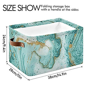 KEEPREAL Turquoise Marble Texture Basket Bin Large Storage Basket Toy Basket Canvas Storage Basket Clothes Basket Decorative Basket for Home Office (15x11x9.5inch)