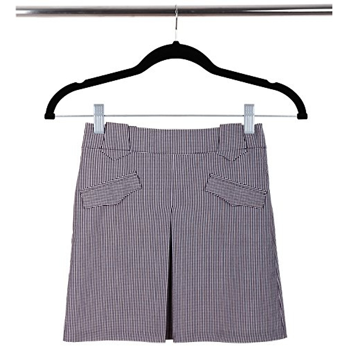 Zoyer Velvet Skirt Hangers (12 Pack, Black)- Non Slip Velvet Pants Hangers with Metal Clips, 360° Swivel Hook, Durable Thin Coat Hangers- Space Saving Velvet Dresses Hangers, Shirt & Clothes Hanger.