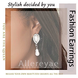 Allereyae Boho Dangle Pearl Drop Earrings Long Tassel Pearl Earrings Vintage Pearl Studs Earrings Wedding Pearl Chain Earrings jewelry for Women and Girls
