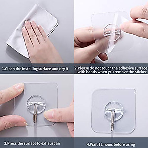 FOWOKAW Adhesive Hooks.Heavy Duty Self Wall Hooks15lb(Max),Waterproof and Oilproof Transparent hooks11 Pack