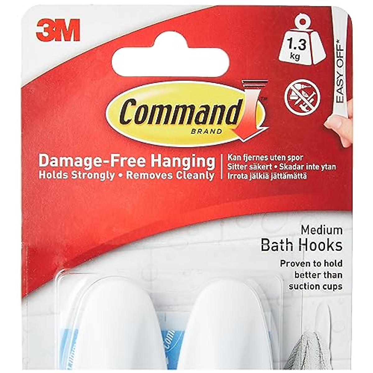 Command Designer Bath Hooks, Medium, White, 2-Hooks with Water-Resistant Strips (17081B-ES), Organize your dorm