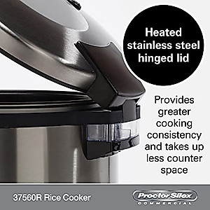 Hamilton Beach Proctor Silex Commercial 37560R Rice Cooker/Warmer, 60 Cups Cooked Rice, Non-Stick Pot, Hinged Lid, Stainless Steel Housing, 1 Year Warranty
