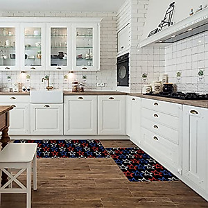 Libaoge Kitchen Mat Rug Set of 2 Independence Day White Red Blue Star Runner Rug Anti-Fatigue Comfort Memory Foam Standing Mat Non-Slip Floor Door Mat for Bathroom 18x30in+18x60in