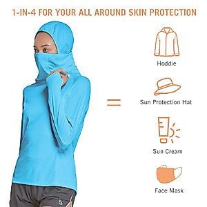 BALEAF Women's Hiking Long Sleeve Shirts with Face Cover Neck Gaiter UPF 50+ Lightweight Quick Dry SPF Fishing Running Hoddie Blue Size XL