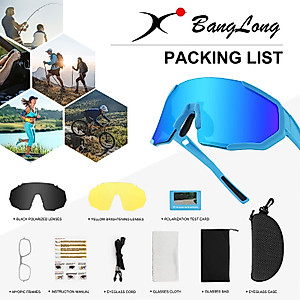 BangLong Cycling Polarized Sports Sunglasses for Men Women with 3 Interchangeable Lens Sports Golf Baseball Running Glasses