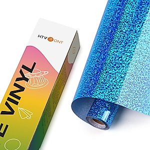 Permanent Vinyl Rolls, Adhesive Vinyl for Cricut - 12" x 14 FT White Vinyl Roll for Cricut, Silhouette, Cameo Cutters, Signs, Scrapbooking, Craft (Glitter Blue, 12" x 10FT Holographic Sparkle)