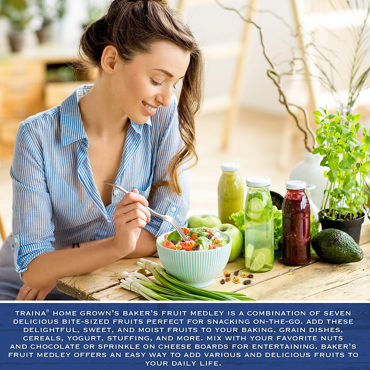 Traina Home Grown Baker’s Fruit Medley - Diced Peaches, Cranberries, Apricots, Pears, Nectarines, and Raisins - Non GMO, Gluten Free, Value Size (20 oz)