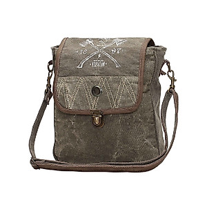 Myra Bags 1897 Upcycled Canvas Crossbody Bag S-1050, Tan, Khaki, Brown, One_Size