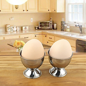 Qjaiune 2pcs Silver Egg Cups Stainless Steel Egg Holder, Soft Boiled & Hard Boiled Egg Tray Kitchen Gadgets Tools, 46mm x 48mm Small Egg Cup