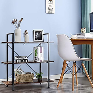 Giantex 3-Tier Industrial Bookshelf, Vintage Bookcase w/Metal Frame, Multipurpose Open Plant Flower Stand Storage Display Rack for Living Room Bedroom Kitchen Home Office, Brown