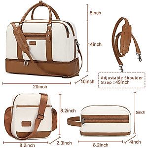 Enoshi Luggage Overnight Bag for Women Canvas Travel Duffel Weekender Bag Shoe Compartment Three-Piece