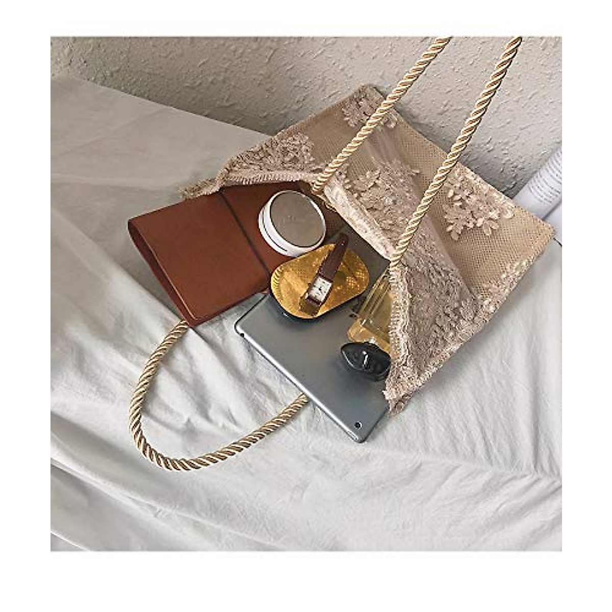 Women Flower Embroidery Tote Frosted Silk Straw Bag Summer Seaside Travel Vacation Beach Bag Shoulder Retro Lace Handbag New