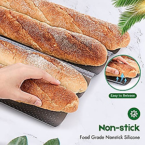 AMAGABELI GARDEN & HOME Nonstick Perforated Baguette Pan 15" x 13" for French Bread Baking 4 Wave Loaves Loaf Bake Mold Toast Cooking Bakers Molding 4 Gutter Oven Toaster Pan Cloche Waves Silver