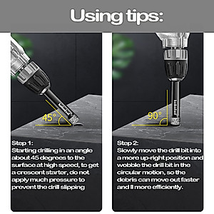 Mgtgao 6pc Black Dry Diamond Drill Bits Set for Granite Ceramic Marble Tile Stone Glass Hard Materials (not for Wood), Round Shank 3/16”, 1/4”, 5/16”, 3/8”, 1/2 ” with Storage Case